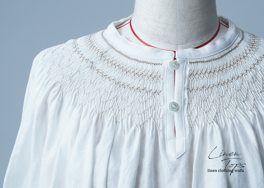 【サンプル作品】スモッキングブラウス / 白色 sample-c0014