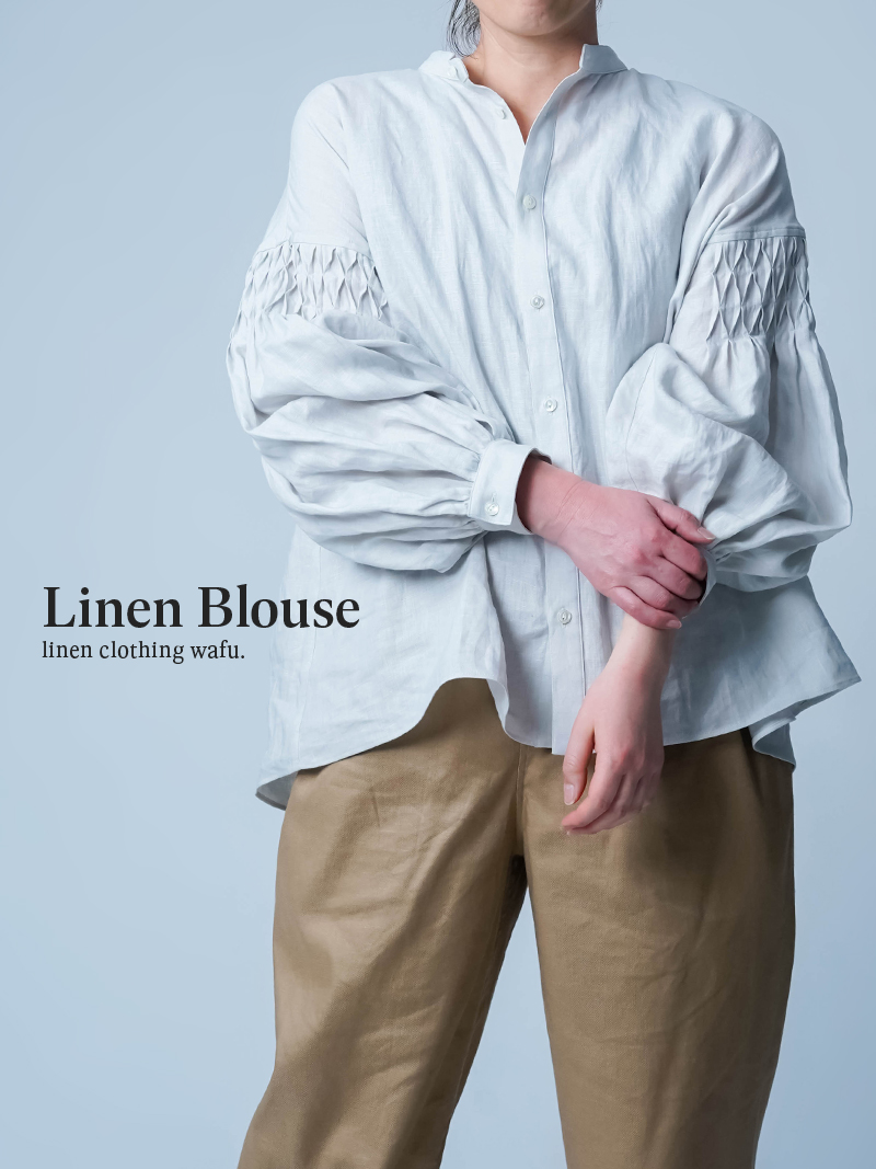 【リネンブラウス】心穏やかに生きる。波ピンタックブラウス ／ 白花色 t062b-wtw1