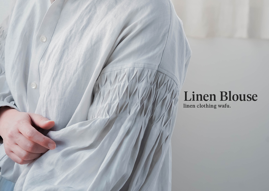 【リネンブラウス】心穏やかに生きる。波ピンタックブラウス ／ 白花色 t062b-wtw1